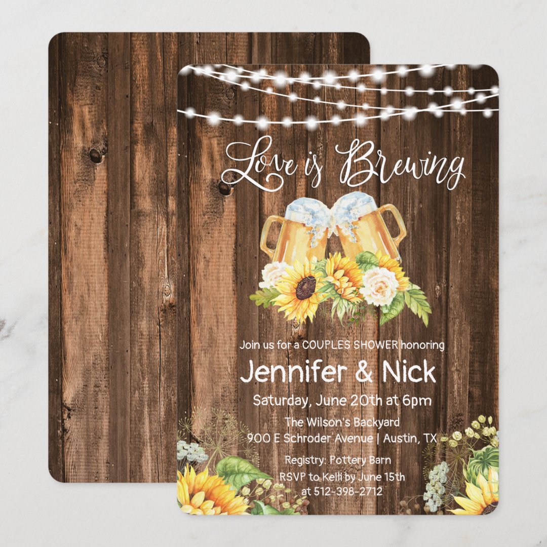 Cheers and Beers Rustic Couples Shower Invitation | Zazzle
