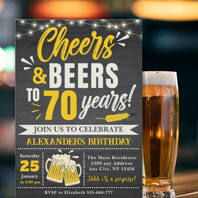Cheers and Beers to 70 Years, Beer-Themed Invitation | Zazzle