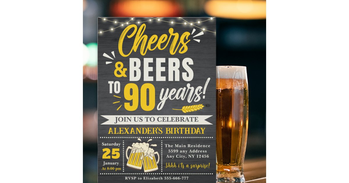 Cheers and Beers to 90 Years, Beer-Themed Invitation | Zazzle