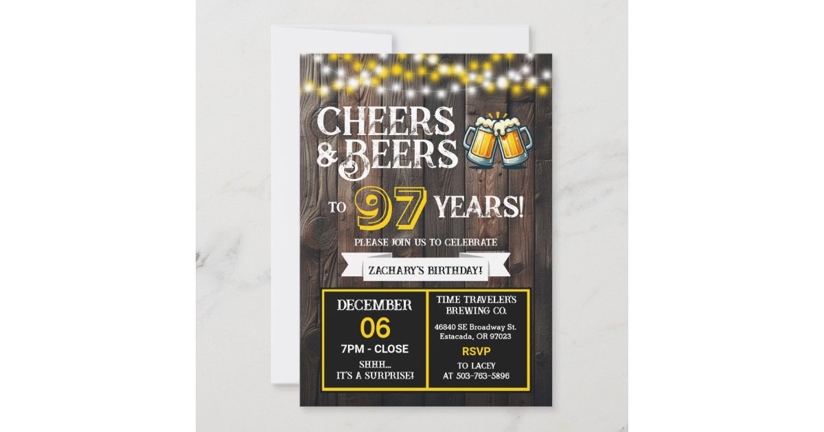 Cheers and Beers to 97 Years Surprise Brewery Invitation | Zazzle