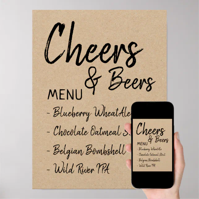 Cheers and Beers Wedding Bridal Shower Beer Menu Poster | Zazzle