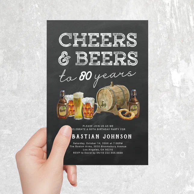 Cheers & Beers 80th Birthday Party Invitation | Zazzle