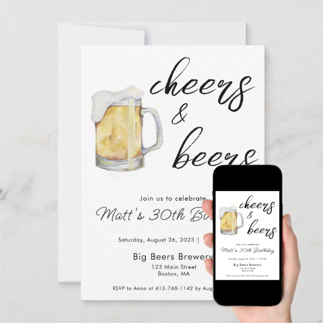 Cheers & Beers Birthday Invitation | Zazzle