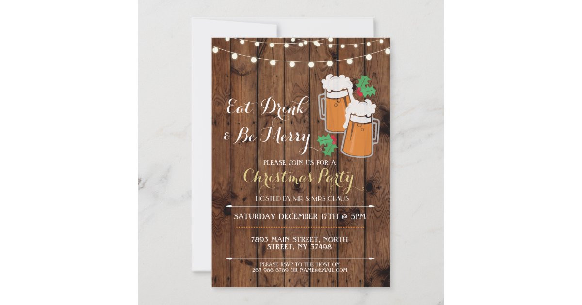 Cheers Beers Christmas Party Holly Invitation | Zazzle
