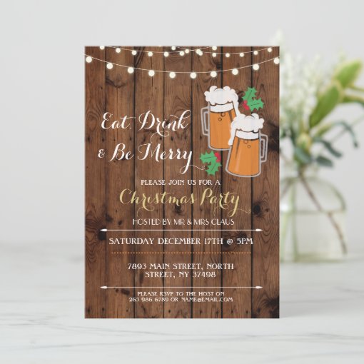 Cheers Beers Christmas Party Holly Invitation | Zazzle