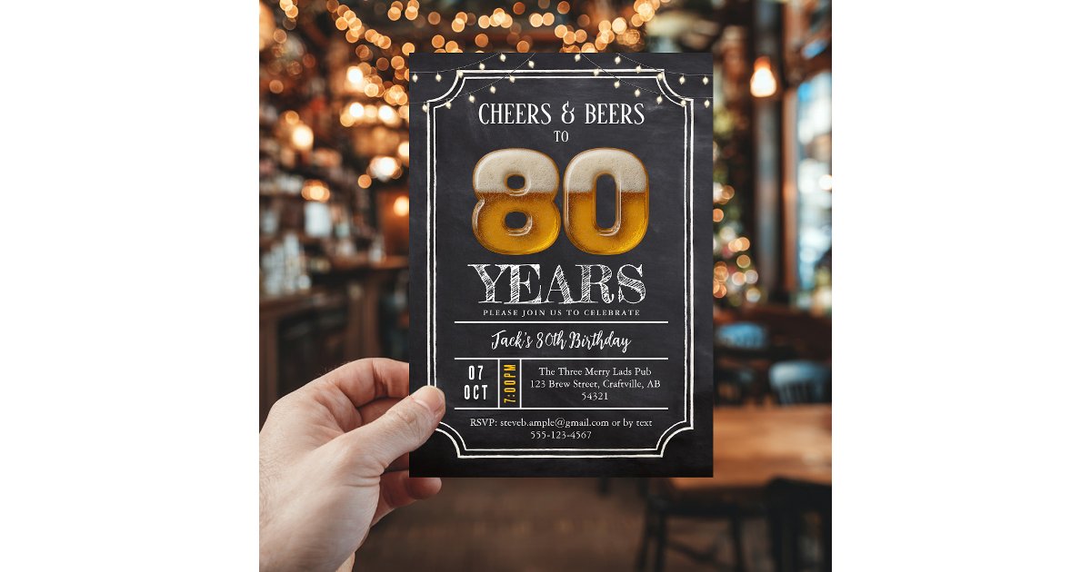 Cheers & Beers Men's 80th Birthday Invitation | Zazzle