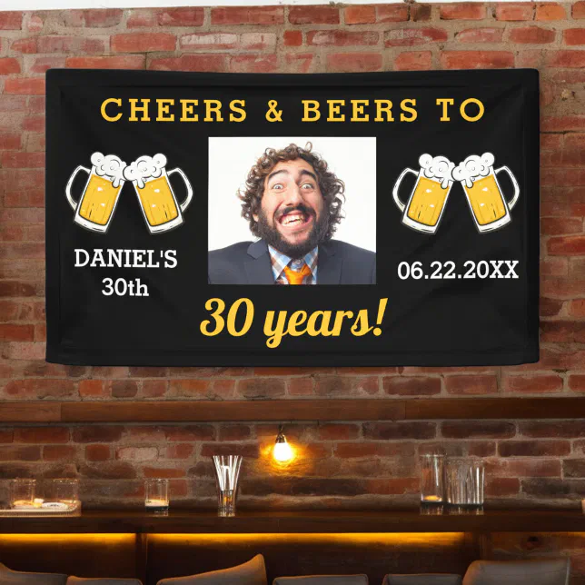 Cheers & Beers Milestone Birthday Photo Keepsake Banner | Zazzle