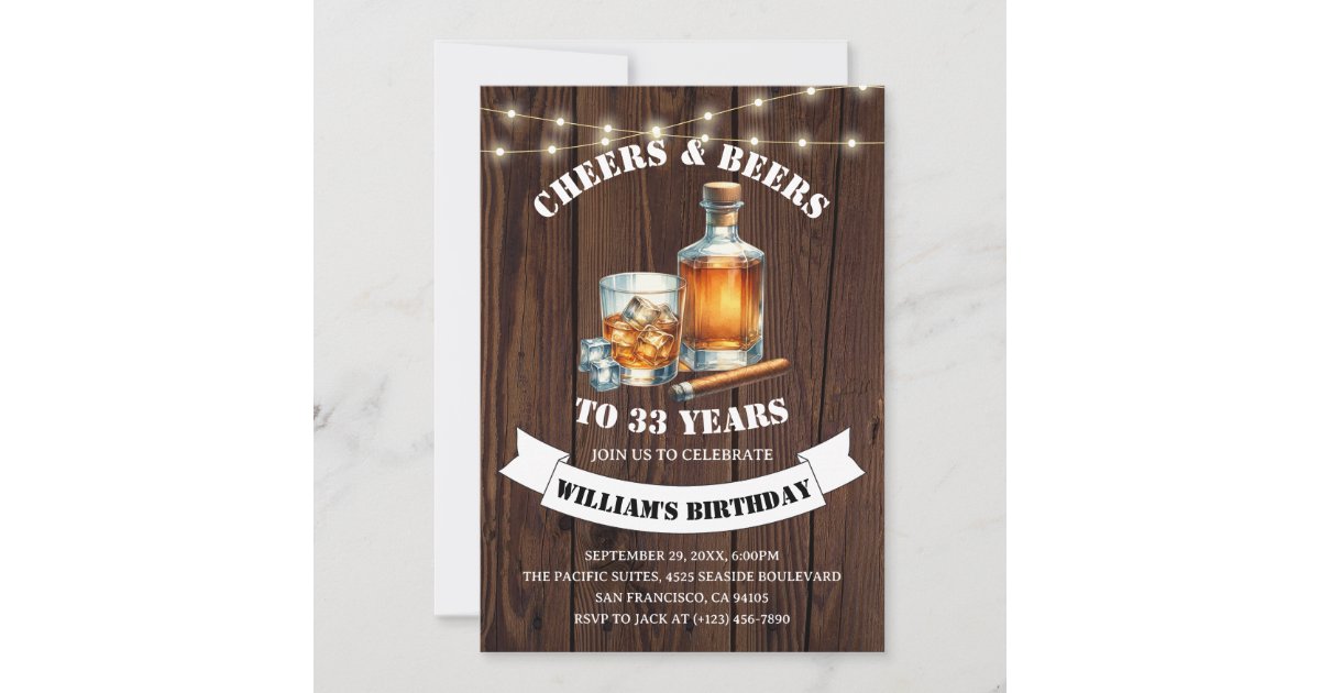 Cheers & Beers Rustic 33rd Country Birthday Party Invitation | Zazzle