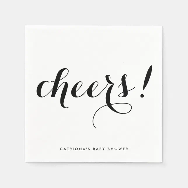 Cheers | Black Modern Calligraphy Paper Napkin | Zazzle