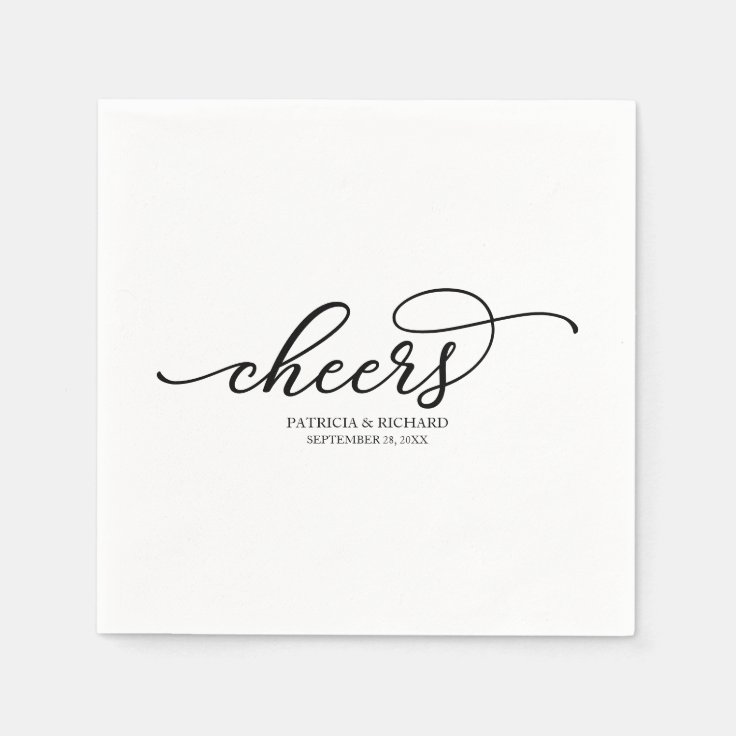 Cheers - Chic Black Script Wedding Napkins | Zazzle