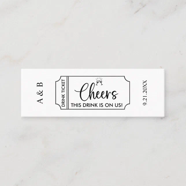Cheers Drink On Us Wedding Drink Ticket | Zazzle
