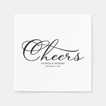 Cheers - Elegant Black and White Script Wedding Napkins | Zazzle