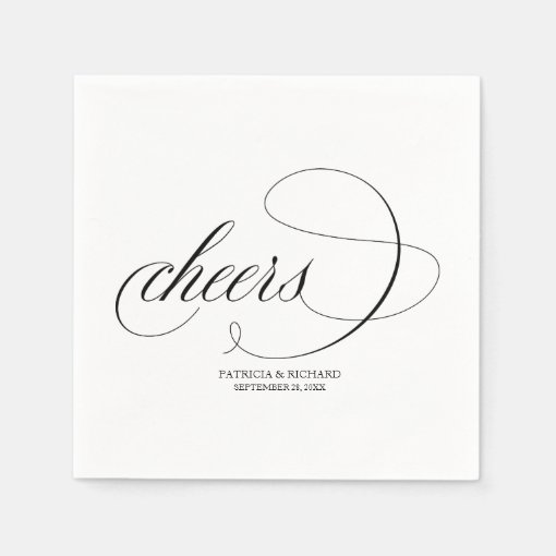 Cheers - Elegant Black Script Wedding Napkins | Zazzle