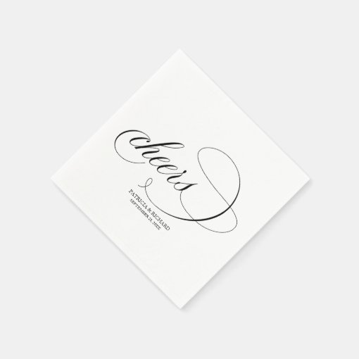 Cheers - Elegant Black Script Wedding Napkins | Zazzle