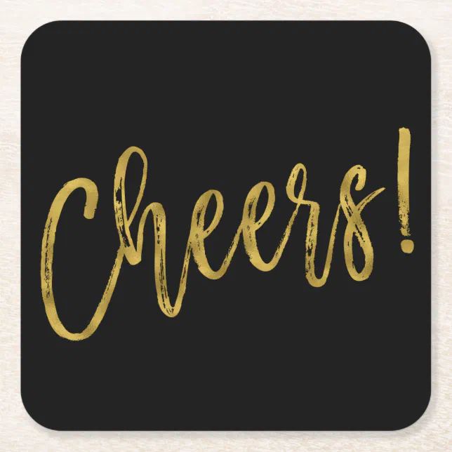 Cheers Faux Gold Foil and Black Drink Coasters | Zazzle