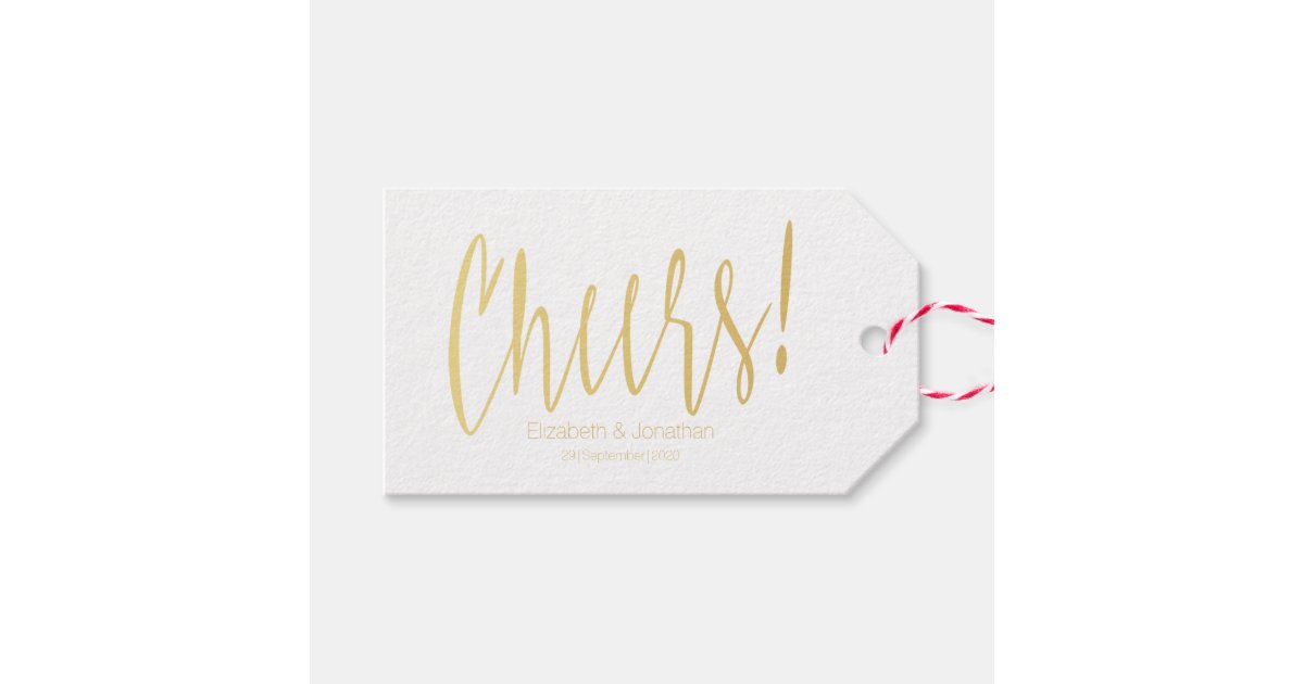 Cheers Gold Calligraphy Wedding Favor Tag | Zazzle
