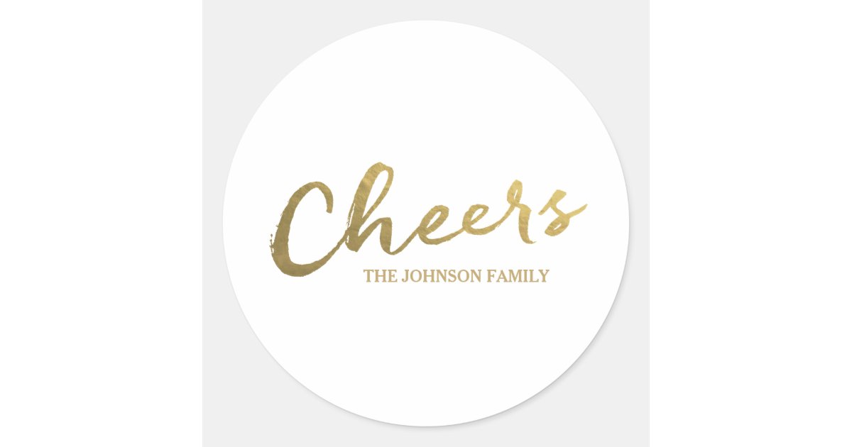 Cheers | Gold Script Holiday Classic Round Sticker | Zazzle