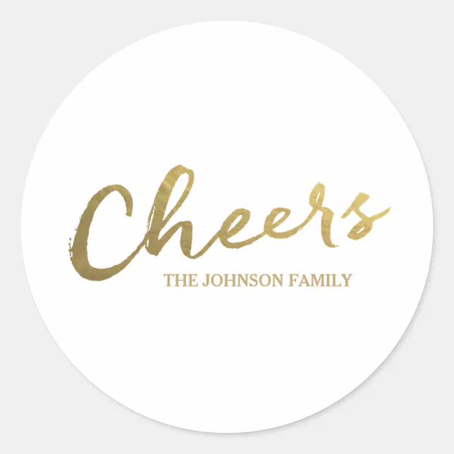 Cheers | Gold Script Holiday Classic Round Sticker | Zazzle