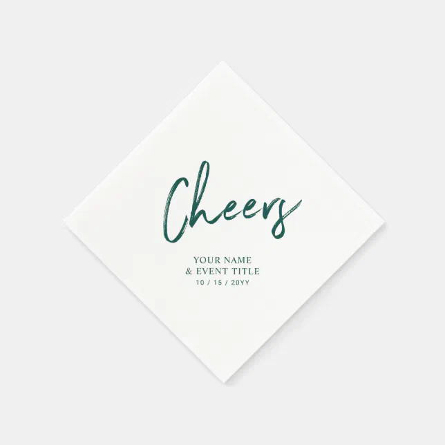Cheers | Green Brush Lettering Custom Party Napkin | Zazzle