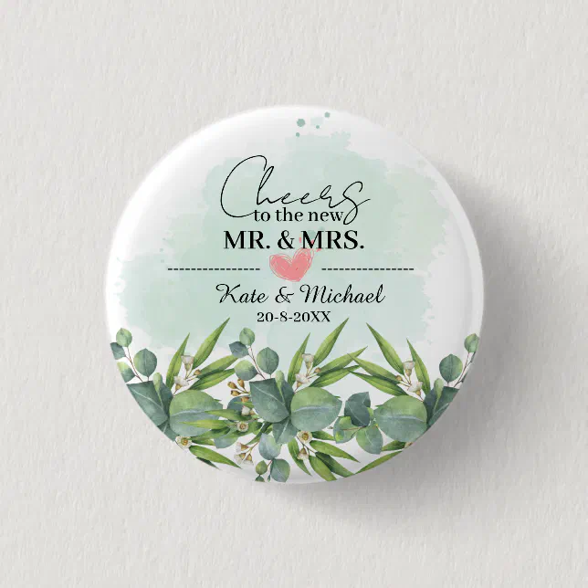 Cheers Greenery Eucalyptus Botanical Wedding Butt Button | Zazzle