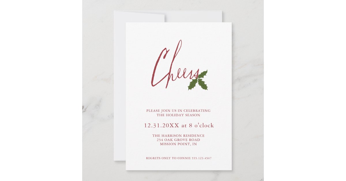 Cheers & Holly Holiday Party Invitation | Zazzle