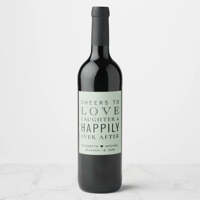 Cheers Love Laughter Happily Ever After Wedding Wine Label | Zazzle