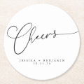 Cheers Minimal Black White Script Custom Wedding Round Paper Coaster ...