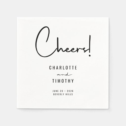 Cheers Minimalist Modern Script Wedding Napkins | Zazzle