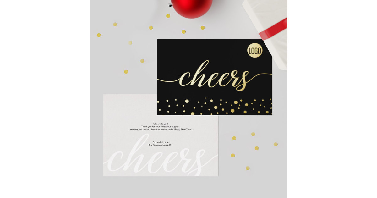 Cheers modern elegant script Corporate logo Gold Foil Holiday Card | Zazzle