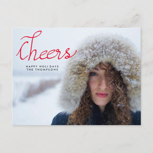 Cheers Modern Handwritten Red Script Photo Postcard | Zazzle