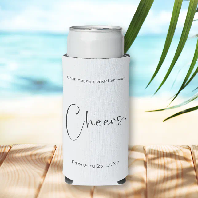 Cheers Modern Script Bridal Shower Seltzer Can Cooler | Zazzle