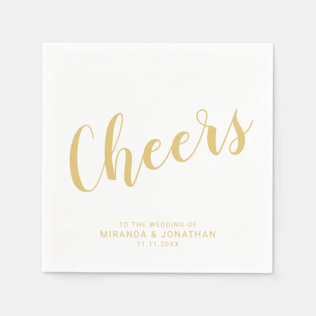 'Cheers' Modern Script Gold Wedding Napkins | Zazzle
