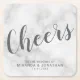 'Cheers' Modern Script White Marble Wedding Square Paper Coaster | Zazzle