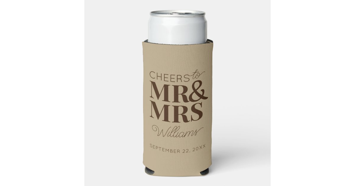 Cheers Mr & Mrs Modern Wedding Typography Favor Seltzer Can Cooler | Zazzle
