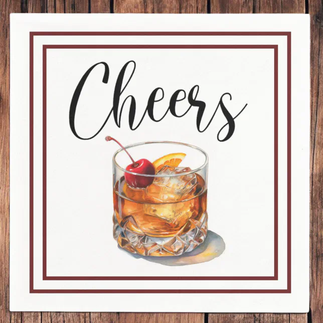 Cheers Old Fashioned Script Border Napkins | Zazzle