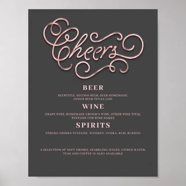 Cheers Rose Gold Wedding Bar Sign | Zazzle