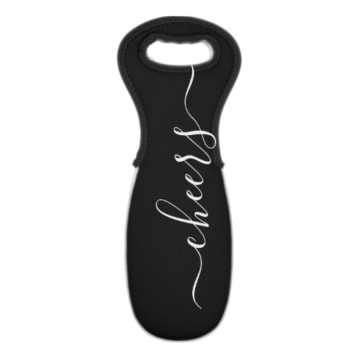 Cheers Scroll Typography Black And White Wine Bag | Zazzle