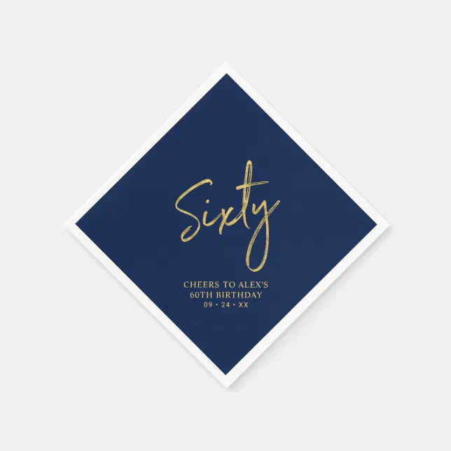 Cheers Sixty Modern Navy Blue 60th Birthday Party Napkins | Zazzle