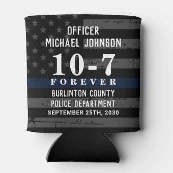 Cheers Thin Blue Line Custom Police Retirement Can Cooler | Zazzle