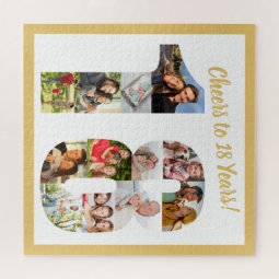 Cheers to 18 Years Number 18 Photo Collage Square Jigsaw Puzzle | Zazzle