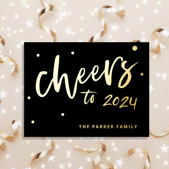 Cheers to 2024 | New Year Typography Gold Foil Holiday Postcard | Zazzle