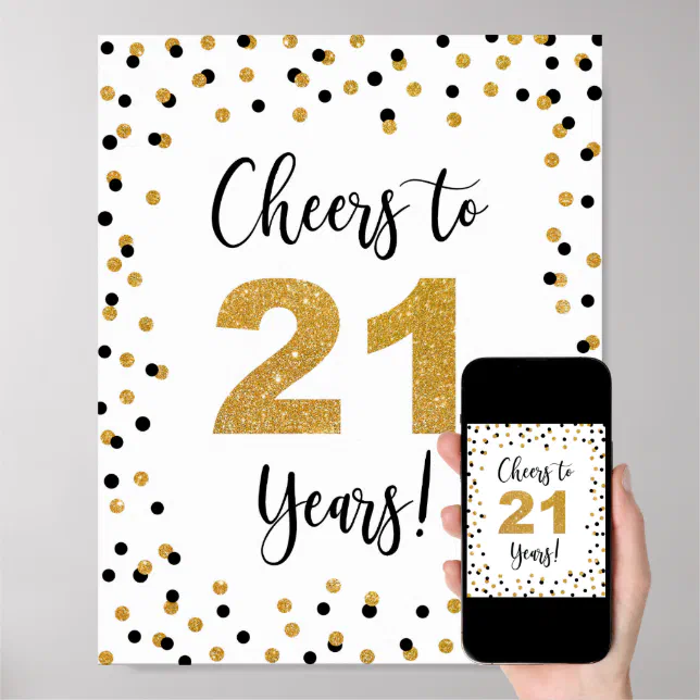 Cheers to 21 Years Anniversary or Birthday Sign | Zazzle