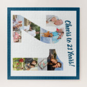 Cheers to 21 Years Number 21 Photo Collage Square Jigsaw Puzzle | Zazzle
