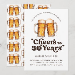 Cheers To 30 Years Adult Beer 30th Birthday Invitation | Zazzle