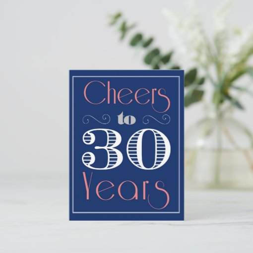 Cheers to 30 Years Postcard | Zazzle