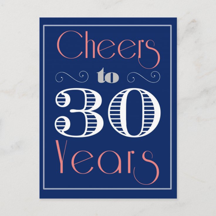 Cheers to 30 Years Postcard | Zazzle