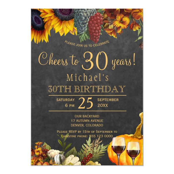 Cheers to 30 years rustic fall 30th birthday party invitation | Zazzle.com