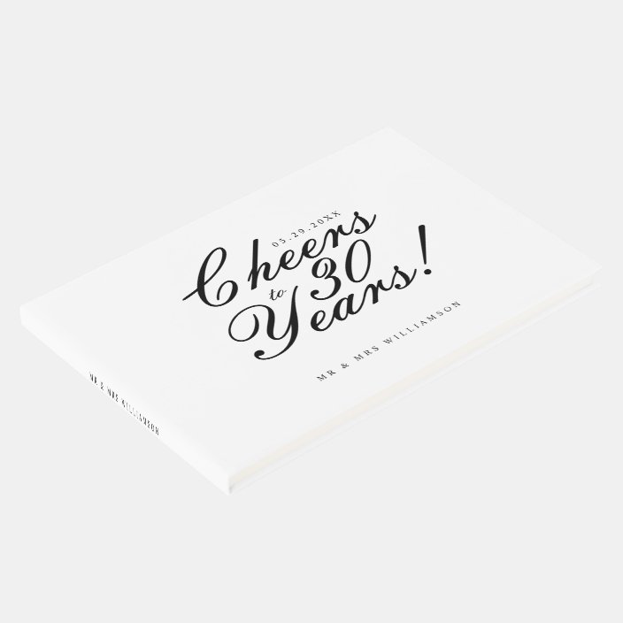 Cheers to 30 Years Script Photo Anniversary White Guest Book | Zazzle.com
