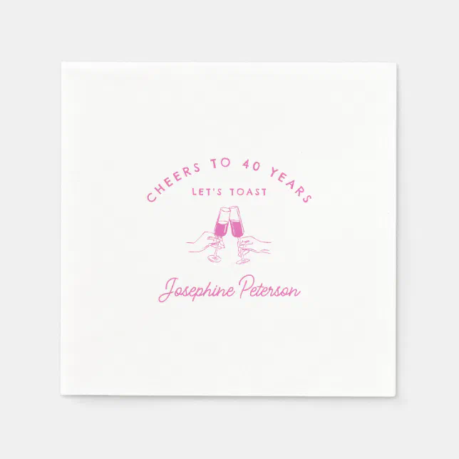 Cheers to 40 Years Pink 40th Birthday Custom Napkins | Zazzle