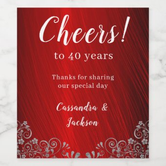 Cheers to 40 Years Ruby Red 40th Anniversary Wine Label | Zazzle